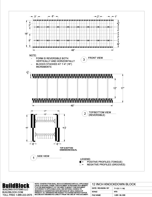 1.009 - BL1200 12 Inch Knockdown Block (DWG) - BuildBlock Insulating ...