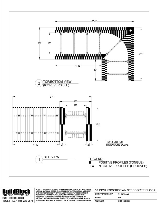 1.108 - BB1090 10 Inch Knockdown 90 Degree Block (DWG) - BuildBlock ...