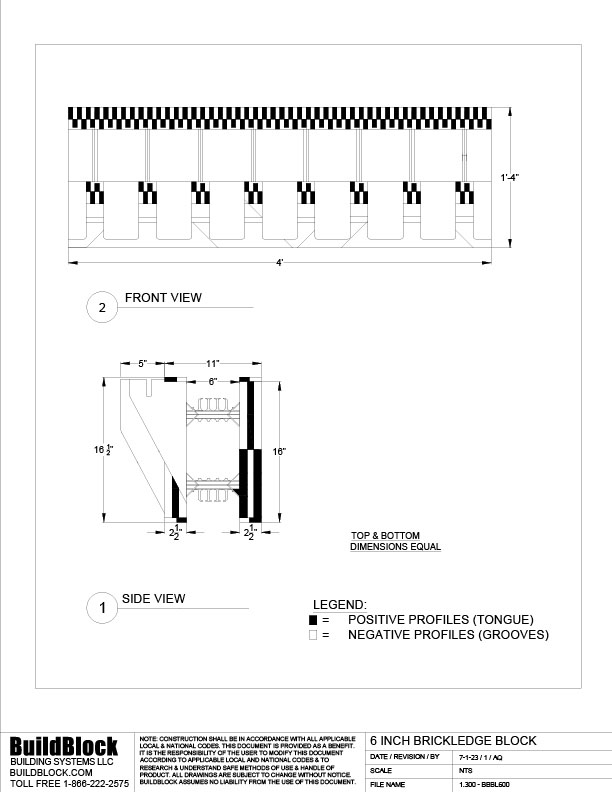 1.300 - BBBL600 6 inch BrickLedge Block (DWG) - BuildBlock Insulating Concrete Forms
