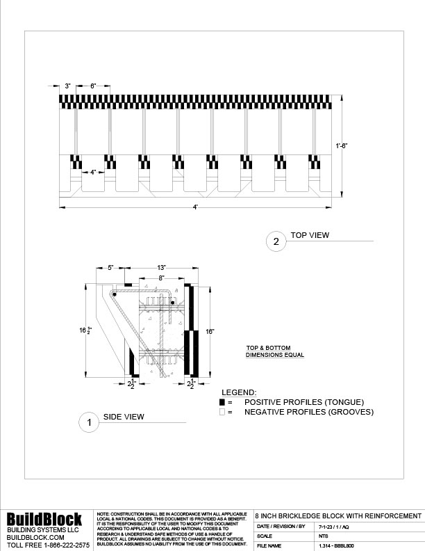 1.314 - BBBL800 8 inch BrickLedge Block wih Reinforcement (DWG ...