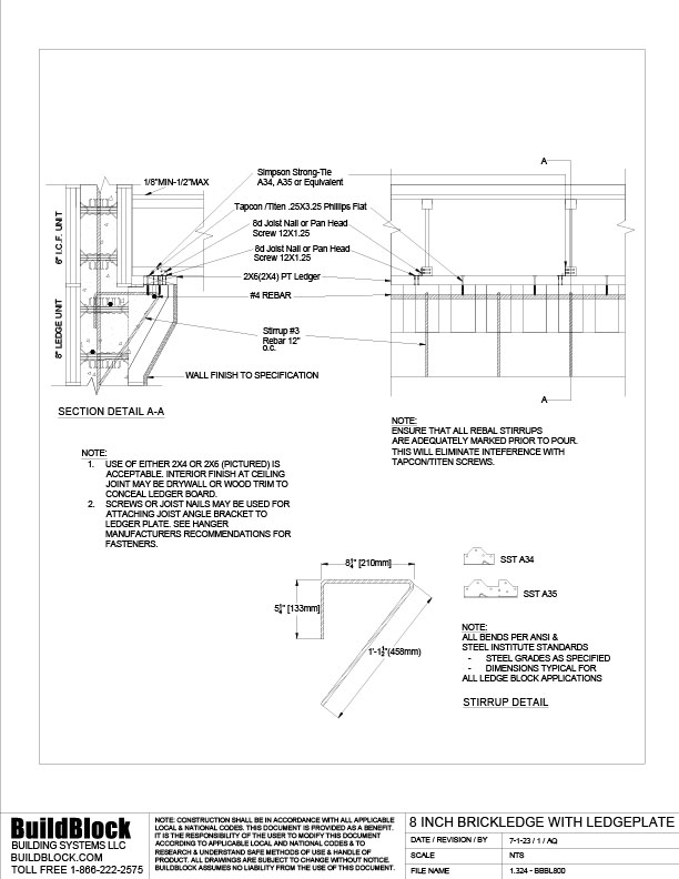 1.324 - BBBL800 8 inch BrickLedge with Ledgeplate (DWG) - BuildBlock ...