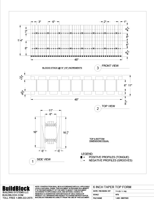 1.400 - BBDT600 6 inch Taper Top Form (DWG) - BuildBlock Insulating ...