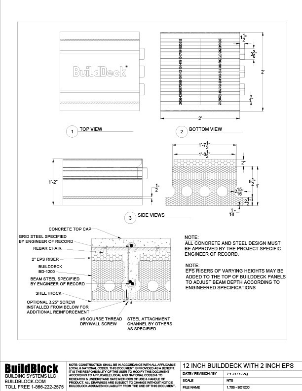 1.705 - BD1200 12 inch BuildDeck with 2 inch EPS (DWG) - BuildBlock ...