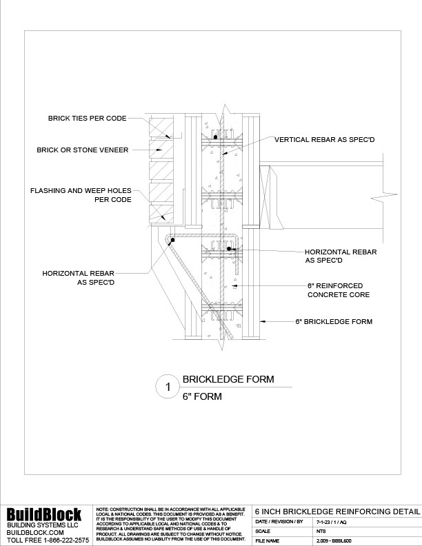 2.009 - BBBL600 6 inch BrickLedge Reinforcing Detail (DWG)