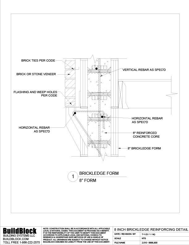 2.010 - BBBL800 8 inch BrickLedge Reinforcing Detail (PDF) - BuildBlock ...