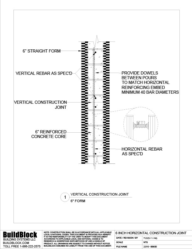 2.015 - BB600 6 inch Vertical Construction Joint (DWG) - BuildBlock ...