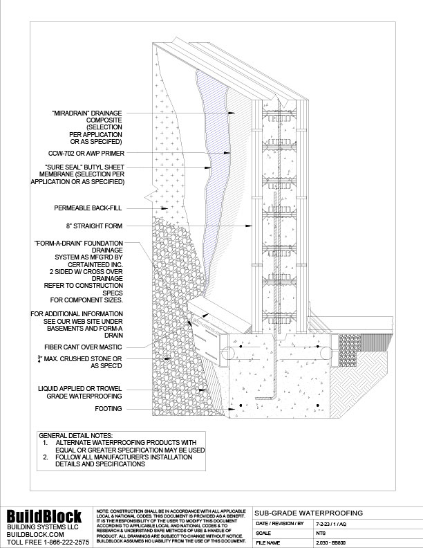 2.030 - BB800 8 inch Sub-Grade Waterproofing (PDF) - BuildBlock Insulating Concrete Forms