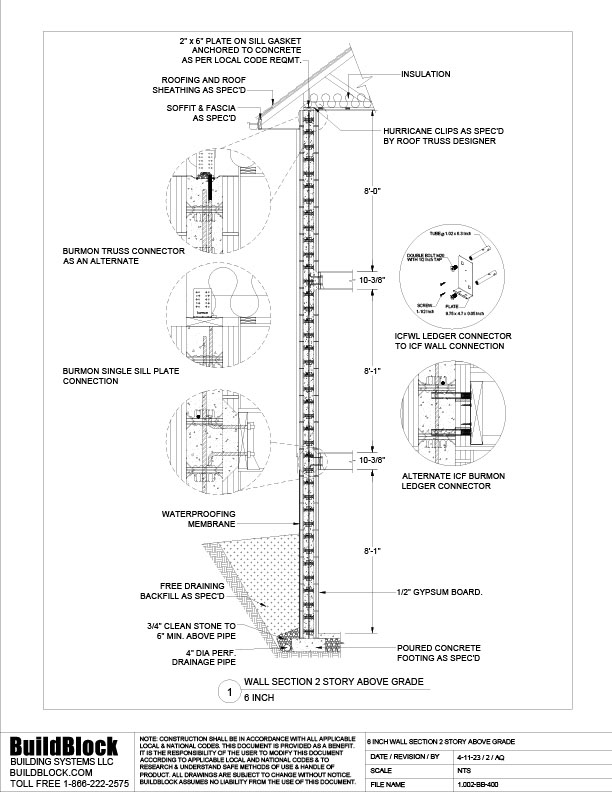 3.023 - BB600 6 inch Wall Section 2 Story Above Grade (DWG)