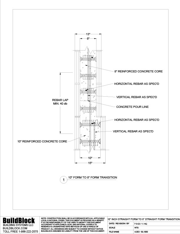4.003 - BB1000 10 inch to 8 inch Transition Above Grade (DWG) - BuildBlock Insulating Concrete Forms