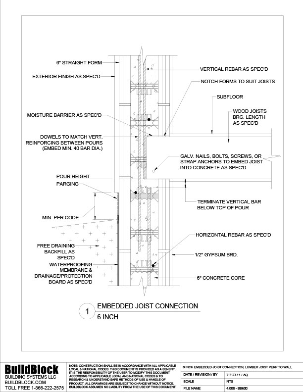 4.008 - BB600 6 inch Embedded Joist Connection, Lumber Joist Perp to ...