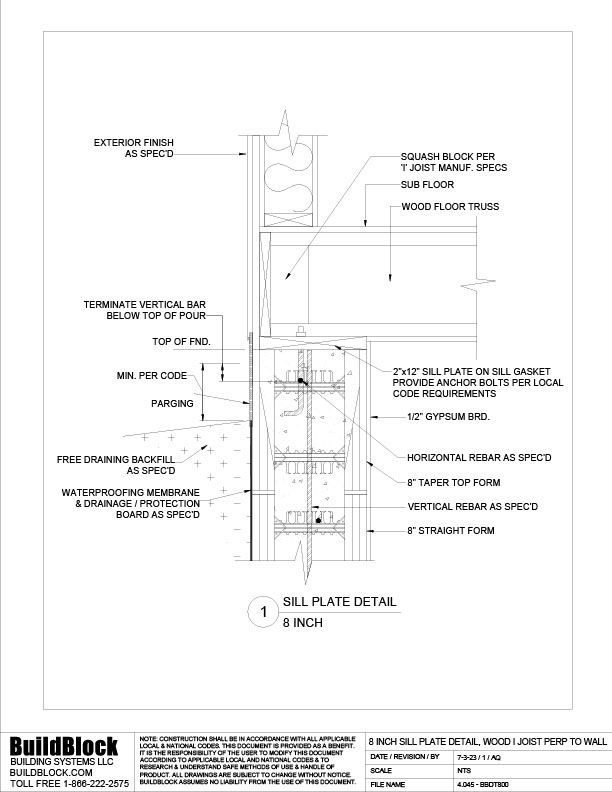 4.045 - BBDT800 8 inch Sill Plate, Wood I Joist Perp to Wall (DWG ...