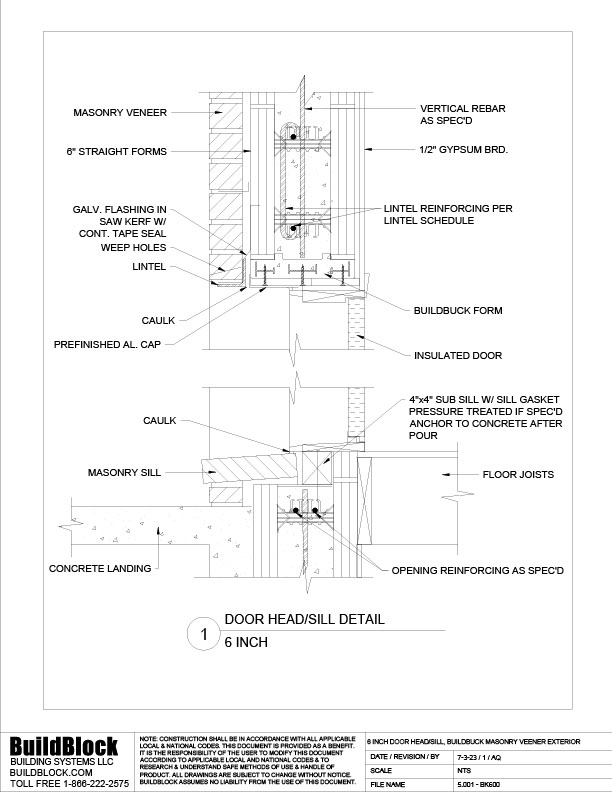 5.001 - BK600 6 inch Door Head Sill, BuildBuck Masonry Veener Ext (PDF)