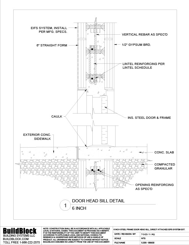 5.008 - BB600 6 inch Steel Frame Door Head Sill, Direct Attached EIFS ...