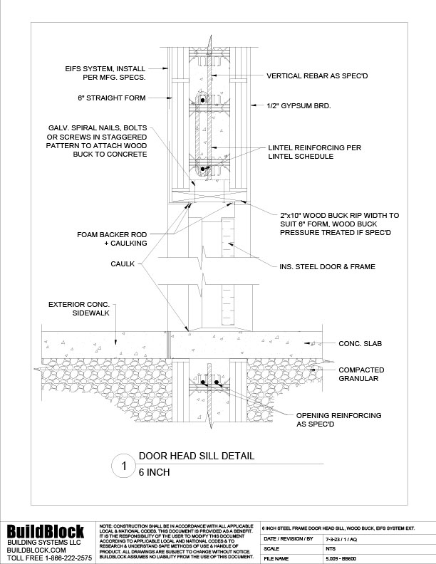5.009 - BB600 6 inch Steel Frame Door Head Sill, Wood Buck, EIFS System ...