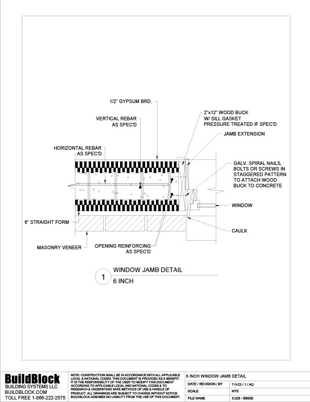 5.028 - BB600 6 inch Window Jamb, Wood Buck Masonry Veener Ext (DWG)