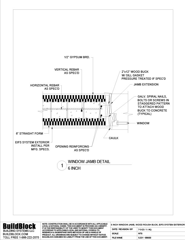 5.031 - BB600 6 inch Window Jamb, Wood Buck, EIFS System Exterior (DWG ...