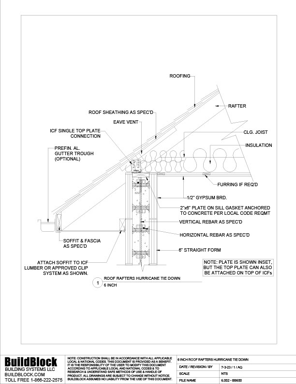 6.002 - BB600 6 inch Eave Roof Rafterts Hurricane Tie Down (PDF)