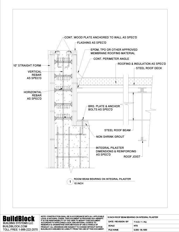 6.006 - BB1000 10 inch Roof Beam Bearing On Integral Pillaster (DWG)