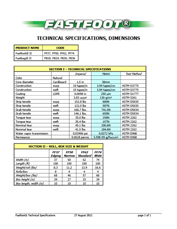 FastFoot Specifications