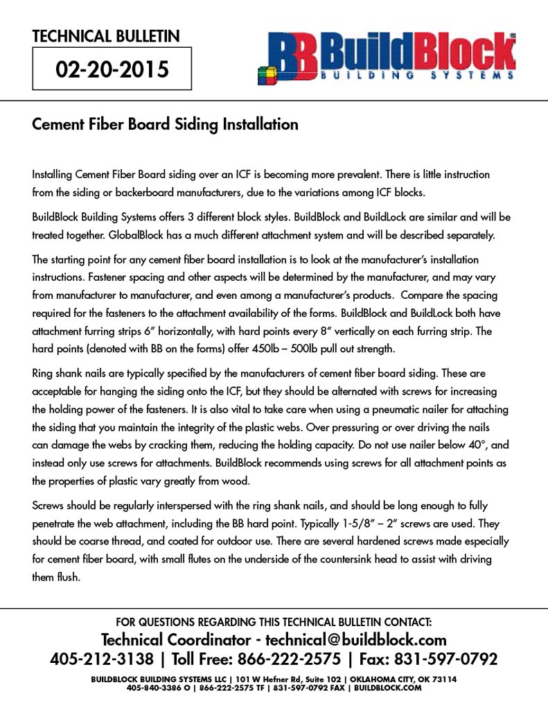 Technical Bulletin Cement Fiber Board Installation - BuildBlock ...
